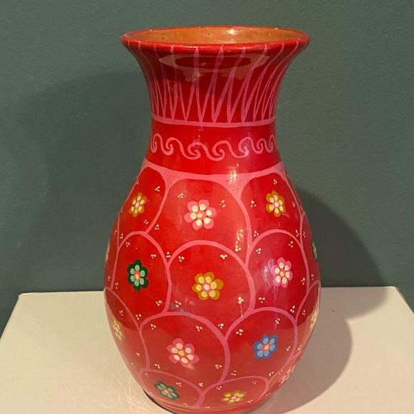 Accents | Mexican Talavera Art Pottery Vase 75 Red Floral Folk Art ...